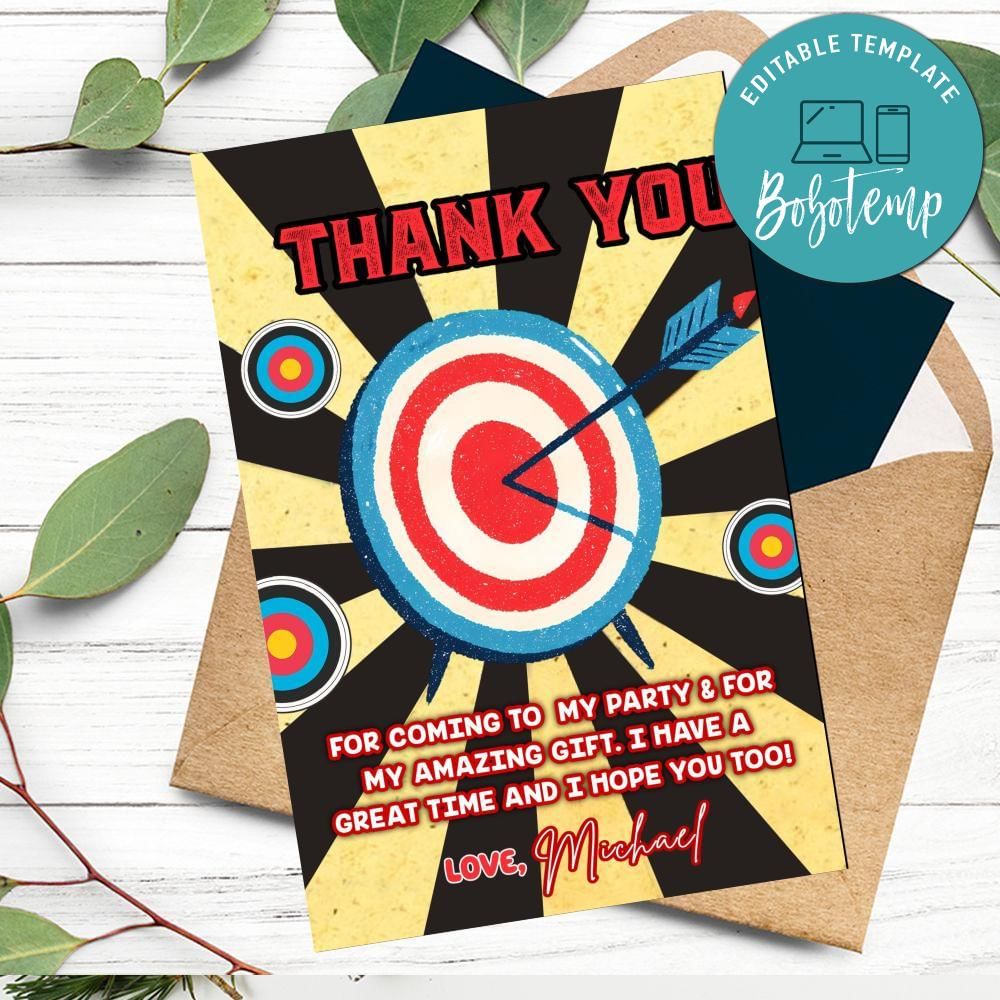 Shooting Archery Thank You Card Customizable Template DIY | Bobotemp