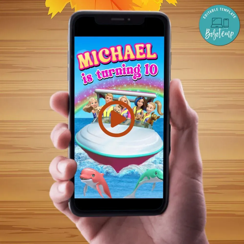 Barbie Dolphin Magic Video Invitation Digital Template DIY | Bobotemp
