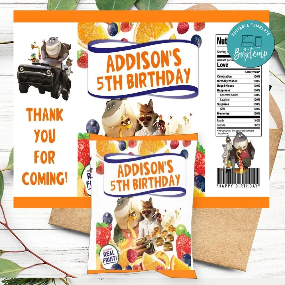 The Bad Guys Birthday Party Fruit Snack Bag Digital File | Bobotemp