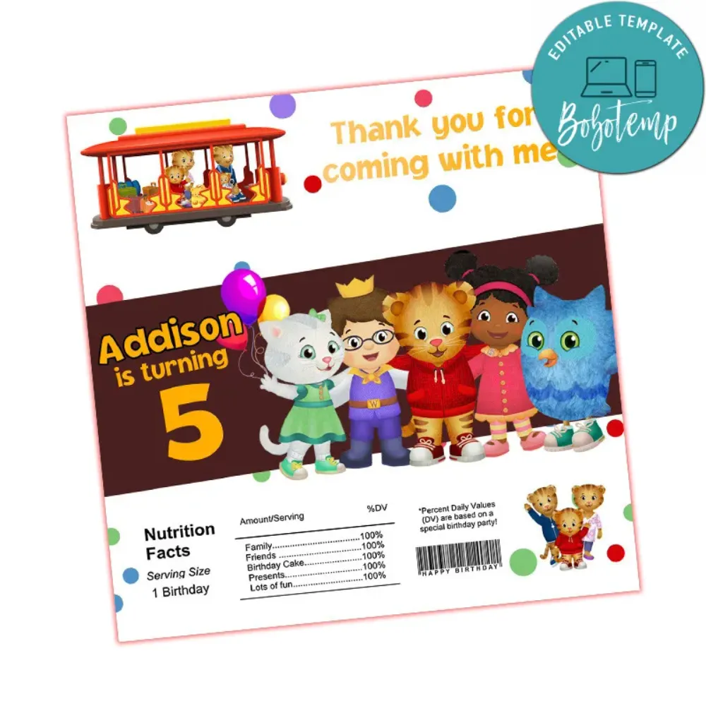 Daniel tiger chocolate bar wrapper Template Printable DIY | Bobotemp
