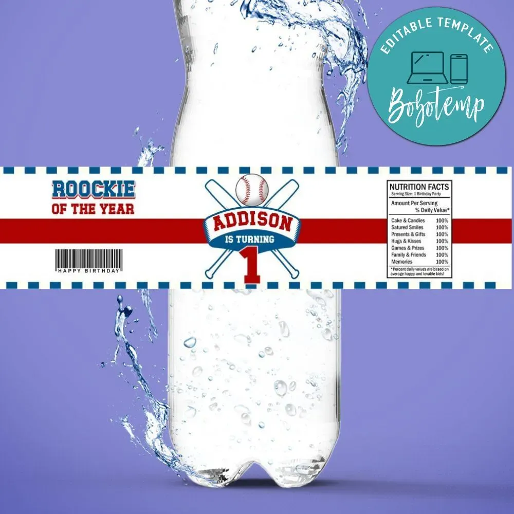 Rookie of the year Birthday Water Bottle Label Template | Bobotemp