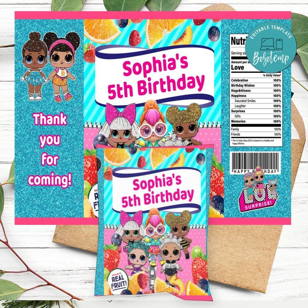 Lol Birthday Party Fruit Snack Bag Digital File | Bobotemp