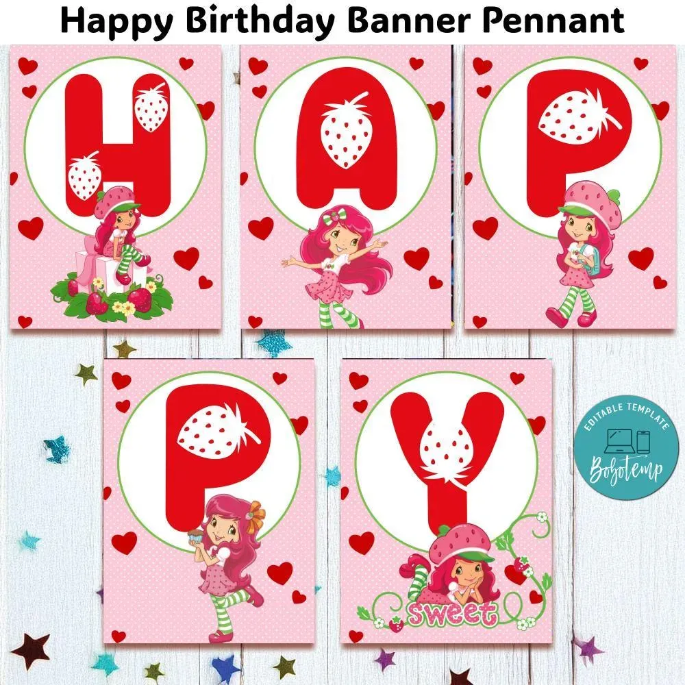 Strawberry Shortcake Banner Pennant Digital File Template | Bobotemp
