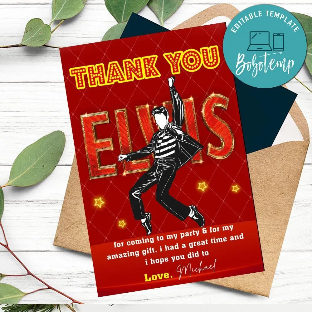 Elvis Thank You Card Customizable Template DIY | Bobotemp