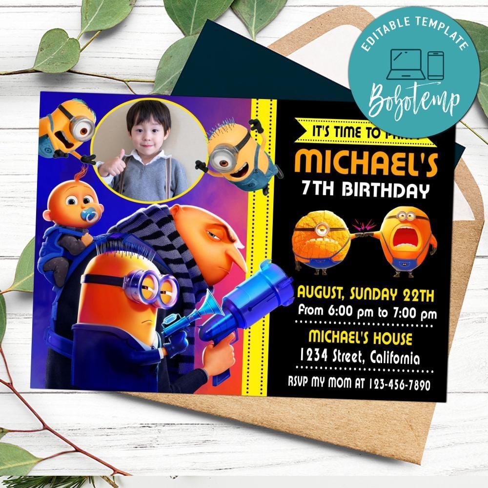 Despicable Me Birthday Invitation Cute Personalised Minions Birthday