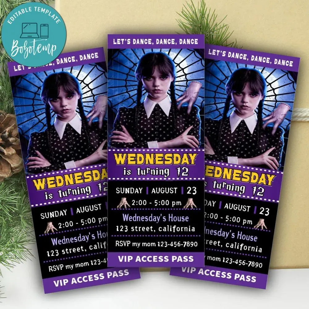 Wednesday Ticket Invitation Customizable Template | Bobotemp