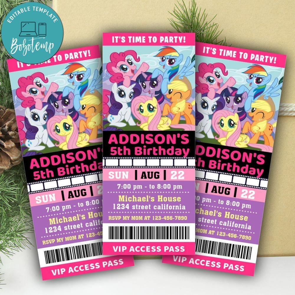 My Little Pony Ticket Invitation Customizable Template | Bobotemp
