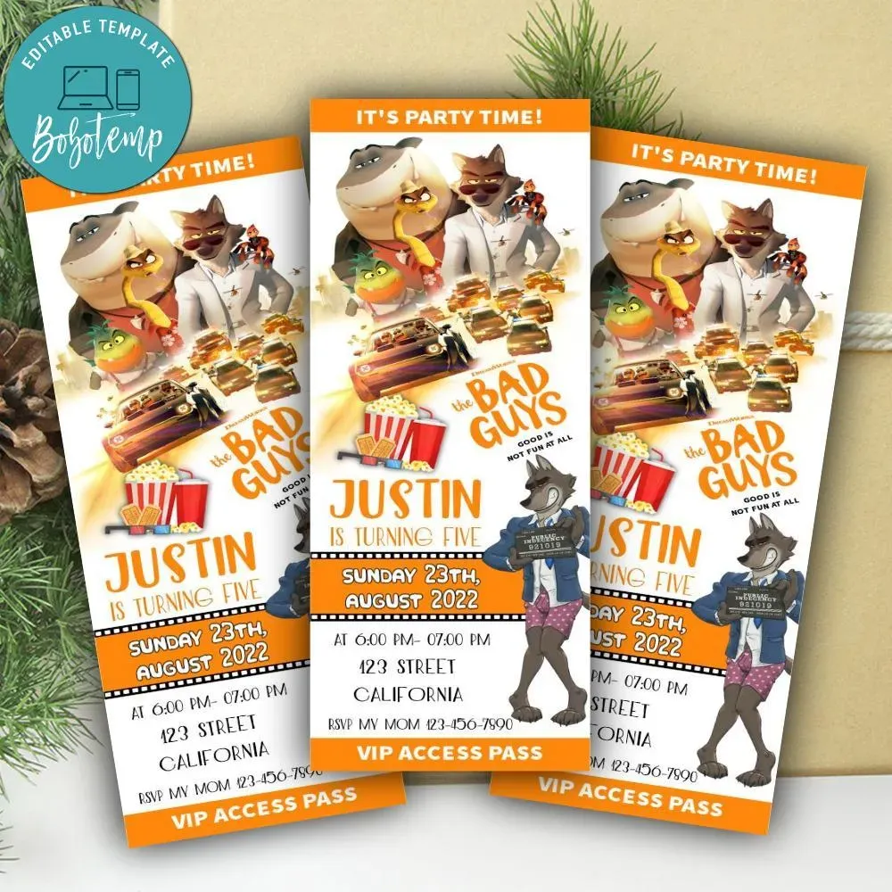The Bad Guys Ticket Invitation Customizable Template DIY | Bobotemp