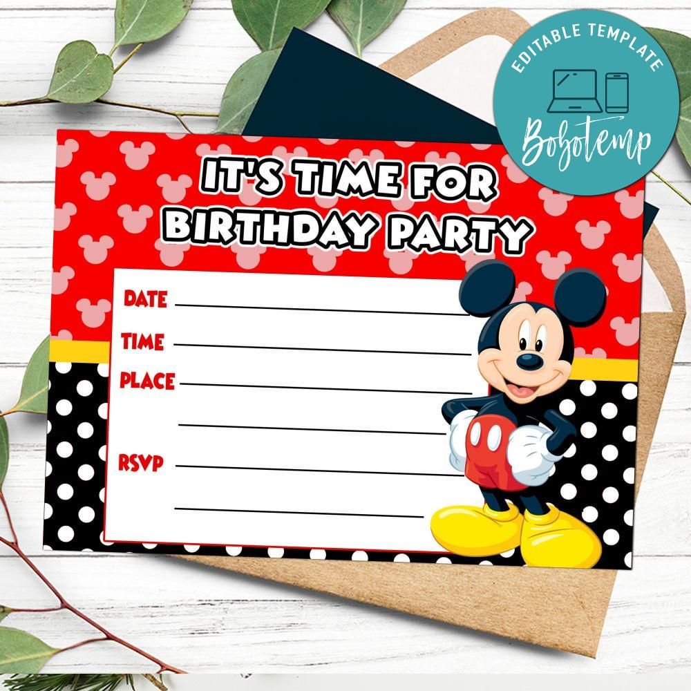 Mickey mouse fill in blank Invitation Customizable Template | Bobotemp