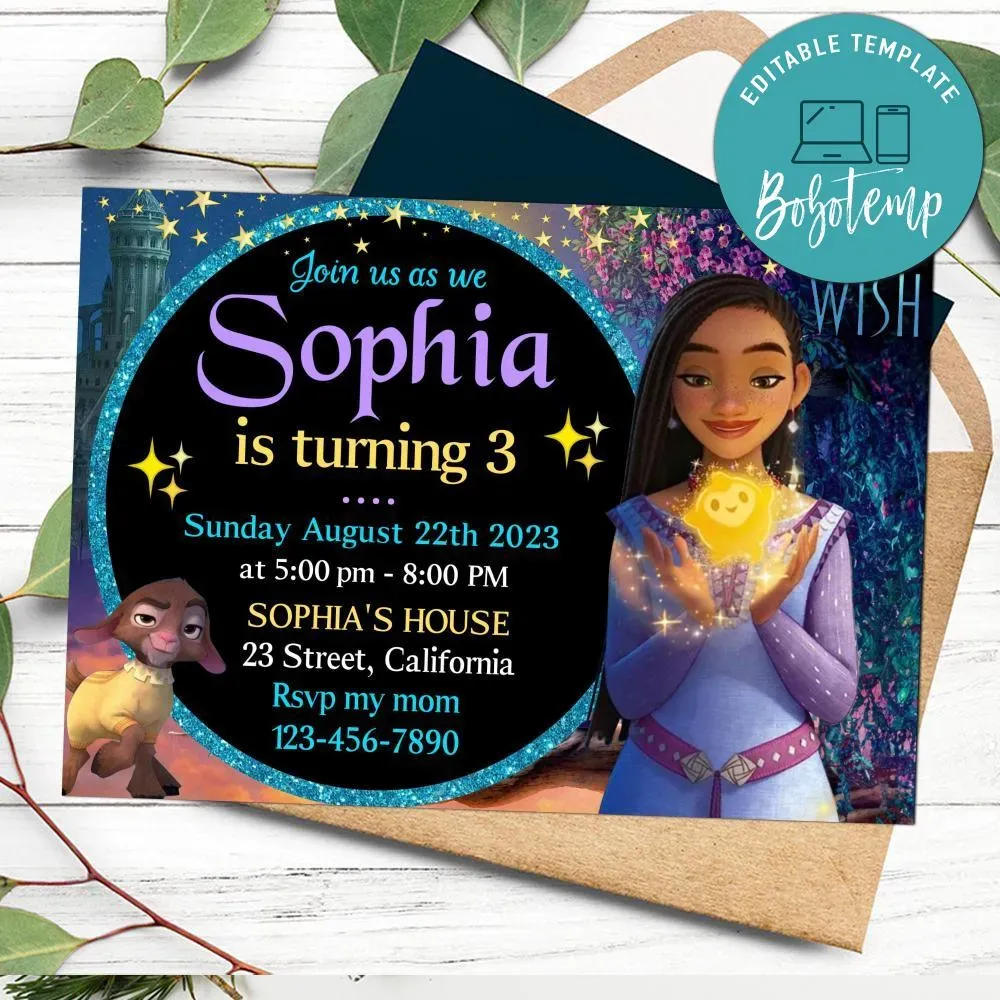 Wish Disney Birthday Flyer Customizable Template DIY | Bobotemp