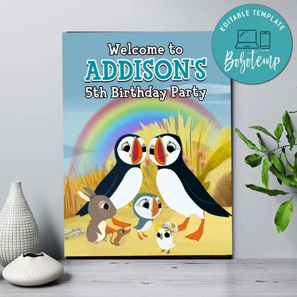 Puffin Rock Birthday Welcome Sign Digital File Printable DIY | Bobotemp