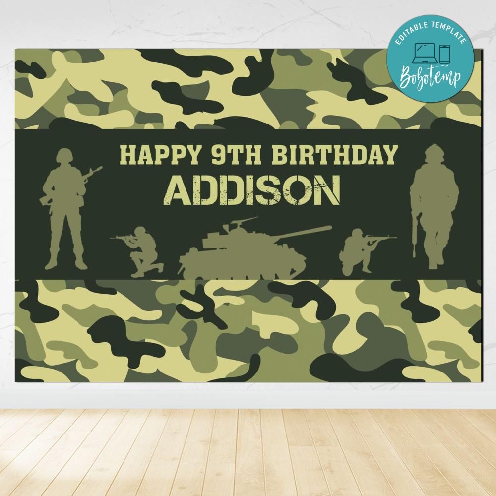 Camouflage Birthday Backdrop Digital File Template | Bobotemp
