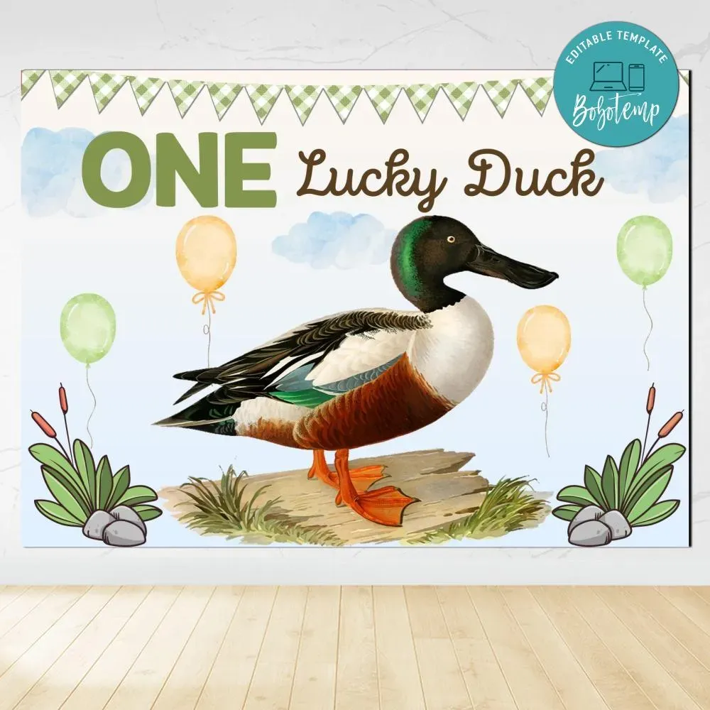 One Lucky Duck Birthday Backdrop Digital File Template | Bobotemp