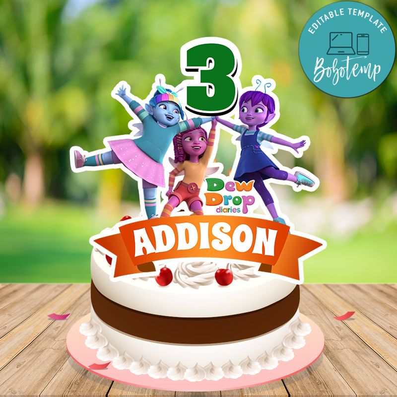 Dew Drop Diaries Birthday Cake Topper Template Printable | Bobotemp