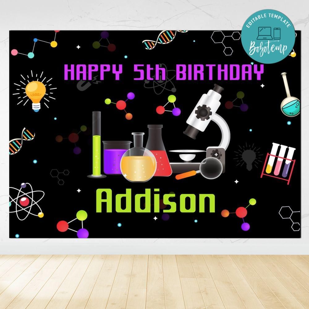 Science Birthday Backdrop Digital File Template | Bobotemp