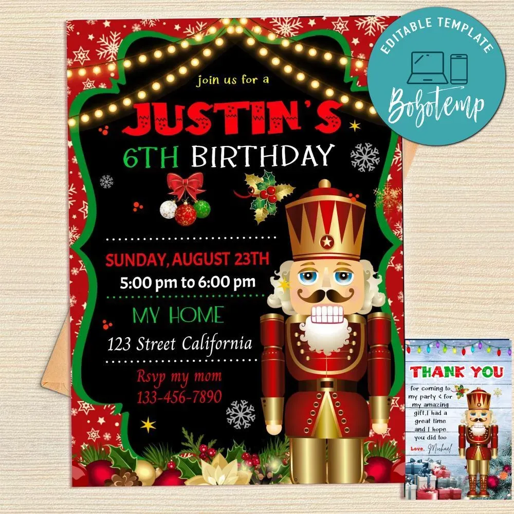 Christmas Nutcracker Invitation Template Free Thank You Card Printable ...