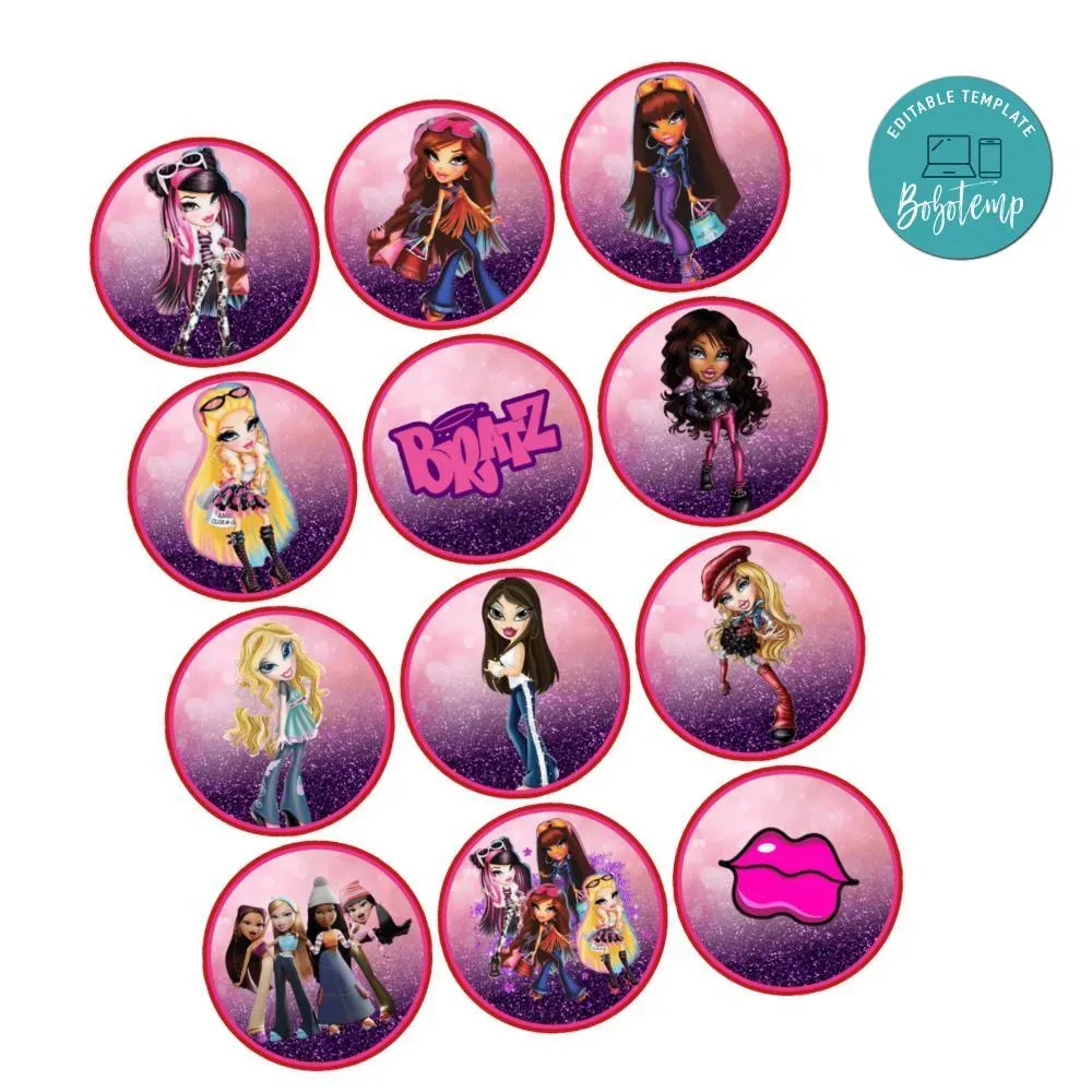 Bratz Cupcake Toppers Template Printable Instant Download | Bobotemp