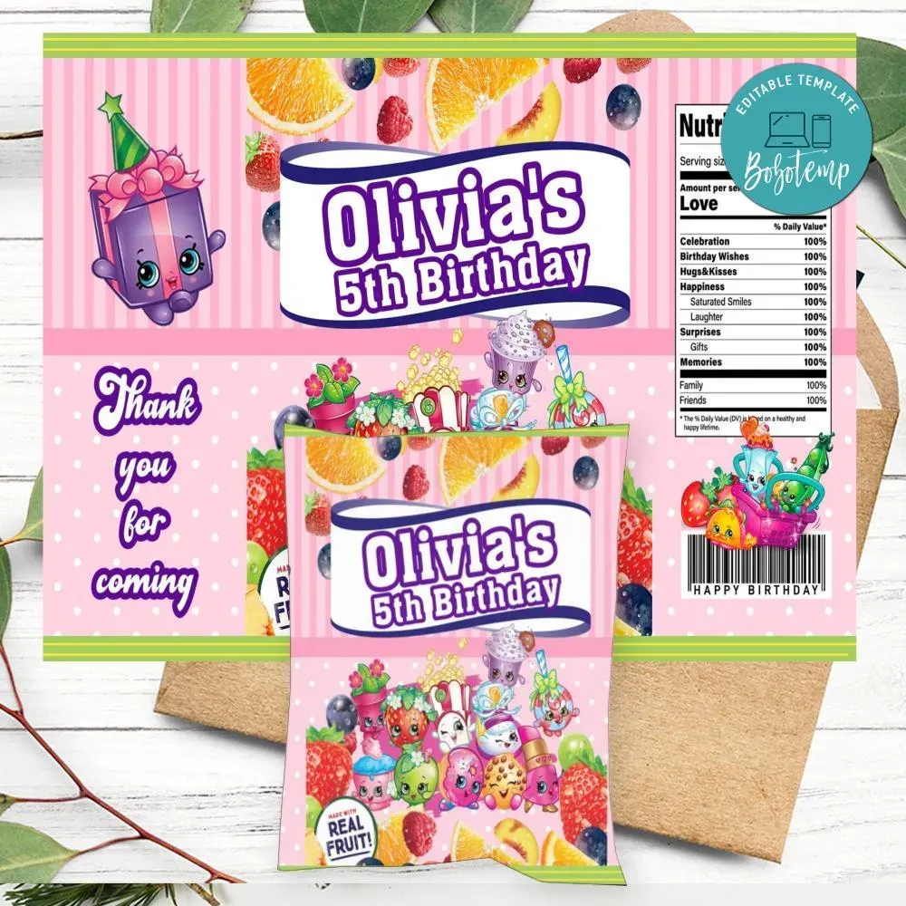 Shopkins Birthday Party Fruit Snack Bag Digital File | Bobotemp