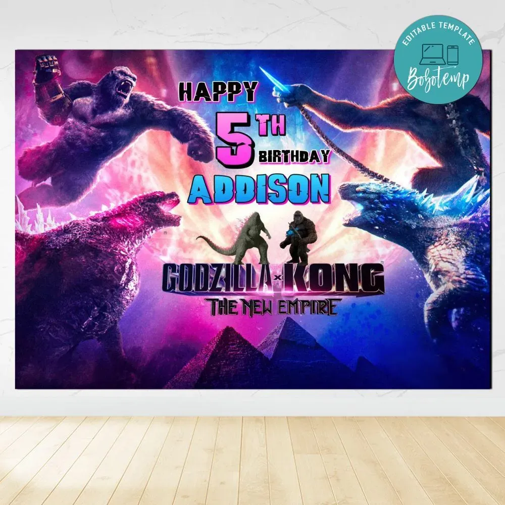 Godzilla X Kong: The New Empire Birthday Backdrop Digital File Template ...