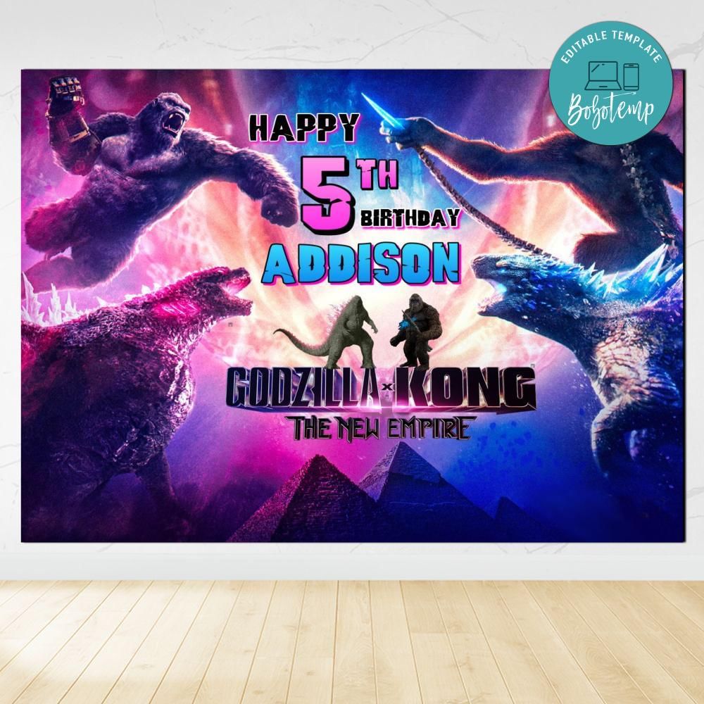 Godzilla X Kong: The New Empire Birthday Backdrop Digital File Template ...