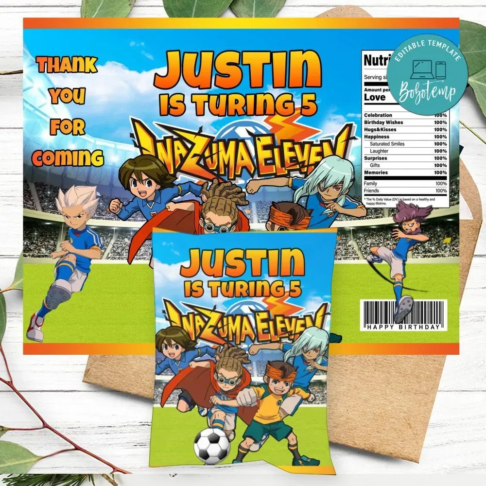 Inazuma Eleven Birthday Chip Bag Digital File Printable | Bobotemp
