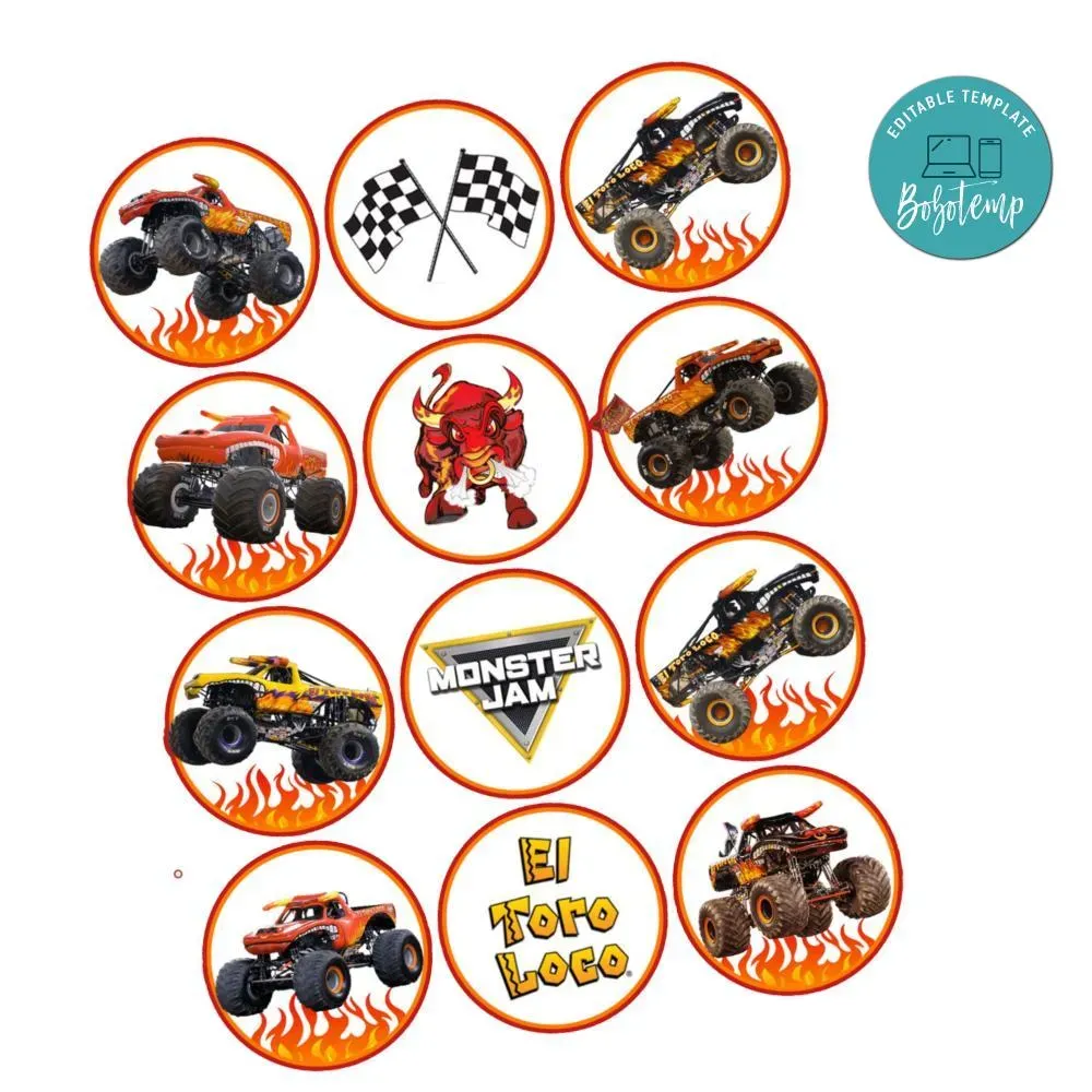 El Toro Loco Cupcake Toppers Template Printable Instant Download | Bobotemp