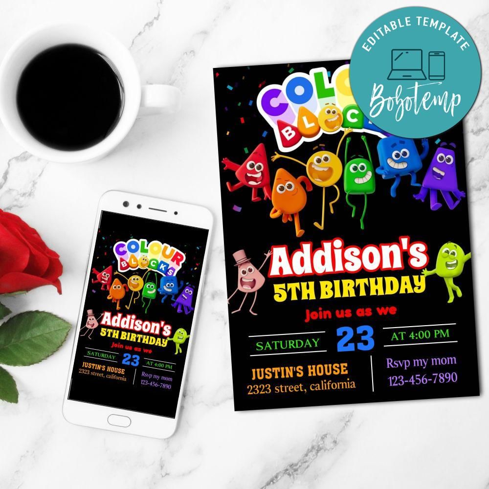Colourblocks Birthday Invitation Customizable Template | Bobotemp