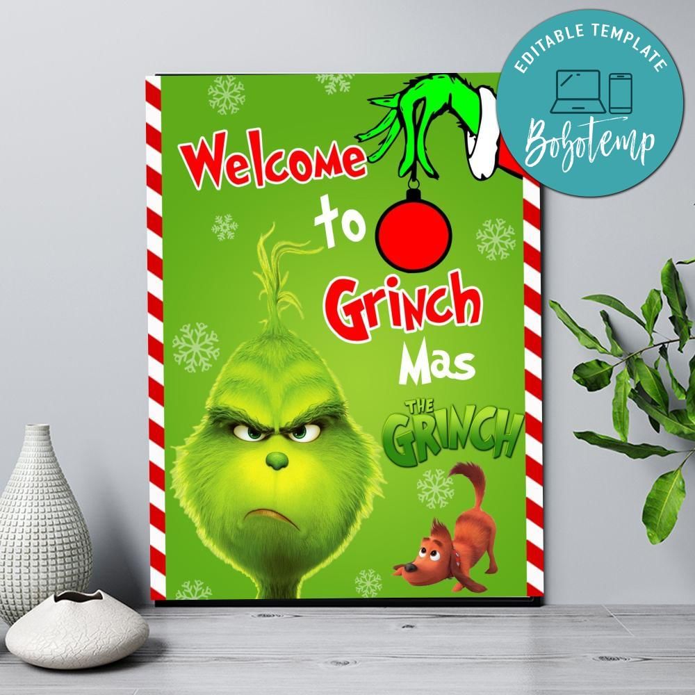 Grinch Birthday Welcome Sign Digital File Printable DIY | Bobotemp