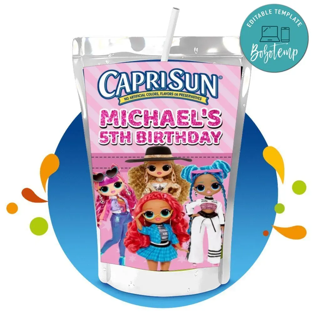 Omg Surprise Capri Sun Birthday Digital File Printable Createpartylabels