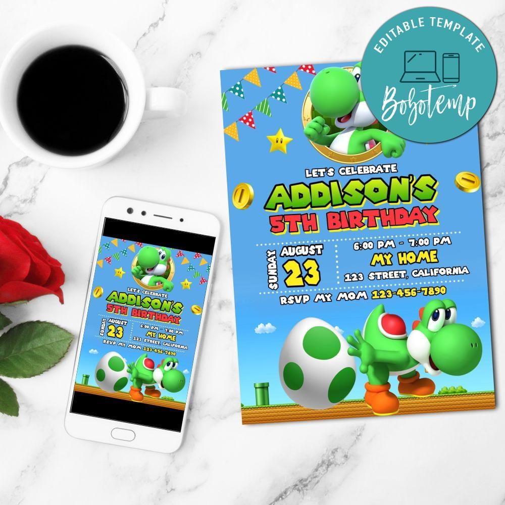 Yoshi Invitation Customizable Template | Bobotemp