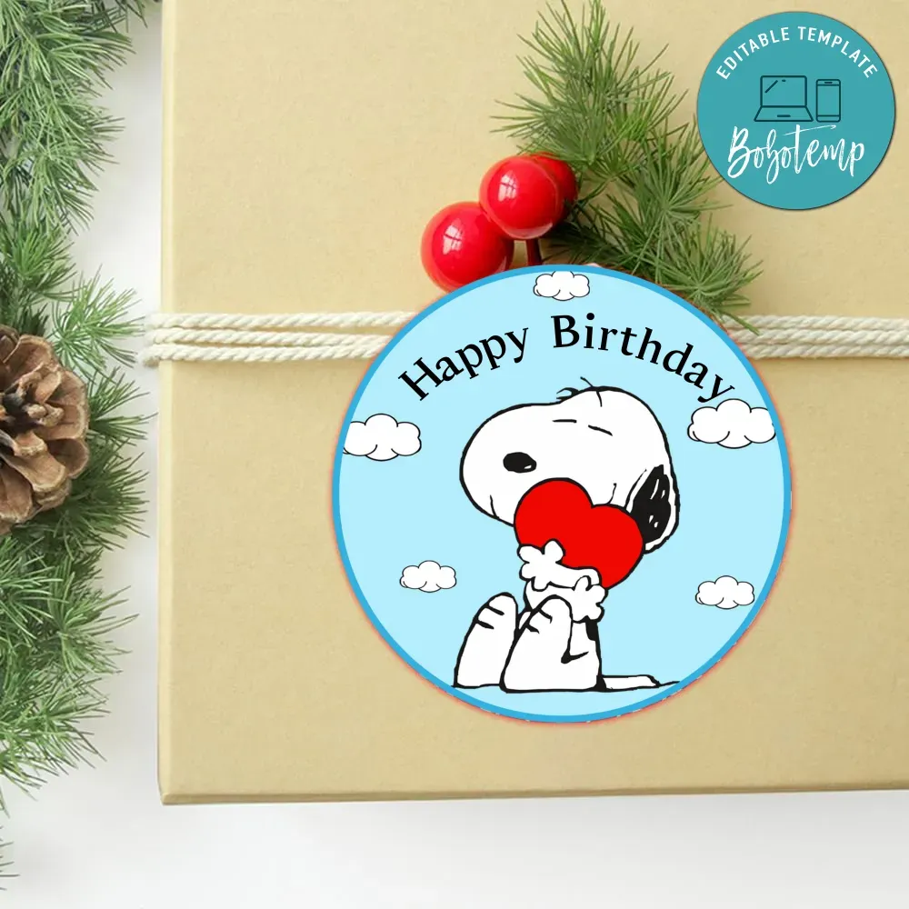 Snoopy Circle Sticker Template Customizable DIY | Bobotemp