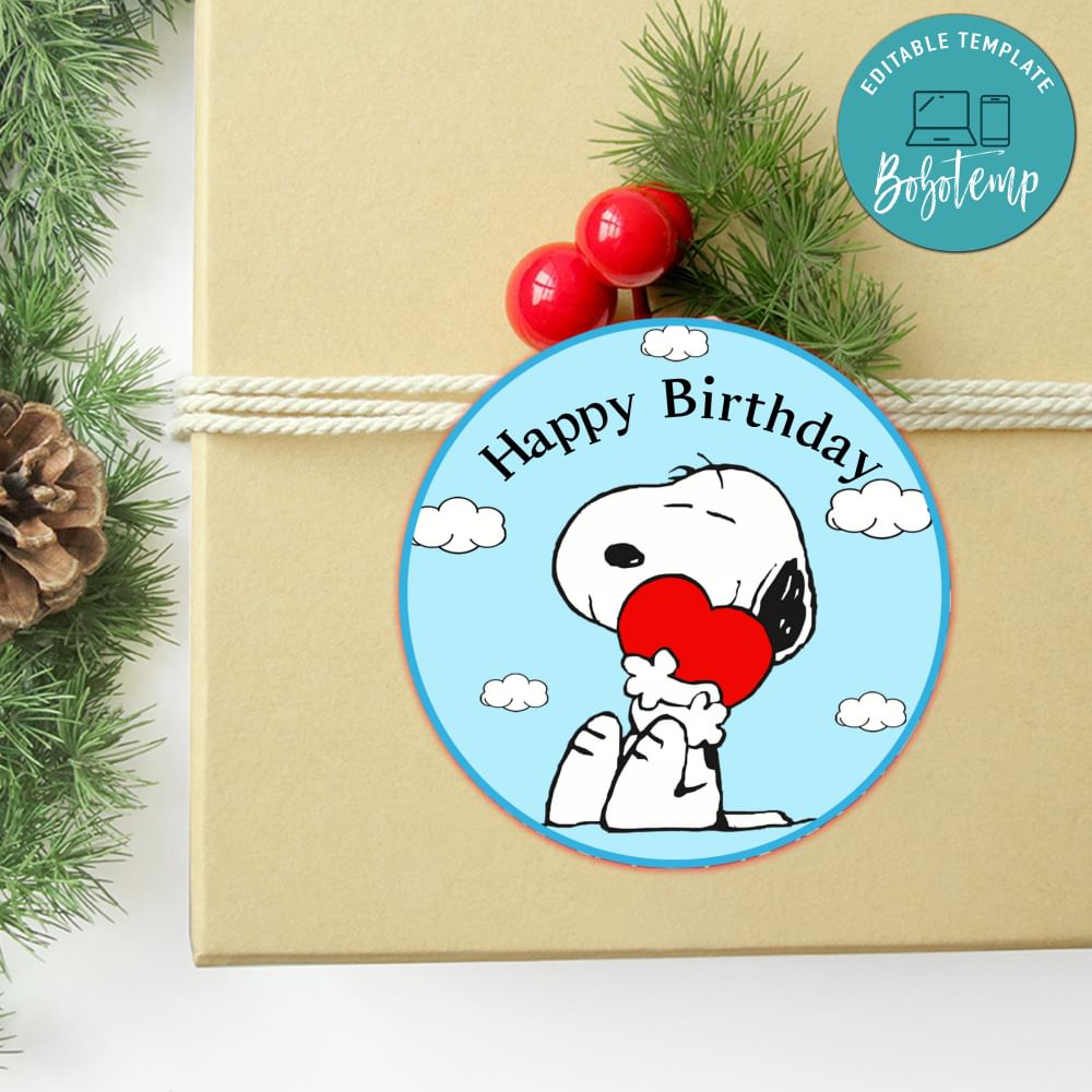 Snoopy Circle Sticker Template Customizable DIY | Bobotemp