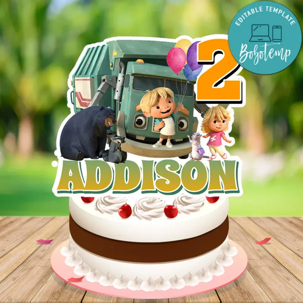 Trash Truck Birthday Cake Topper Template Printable Bobotemp