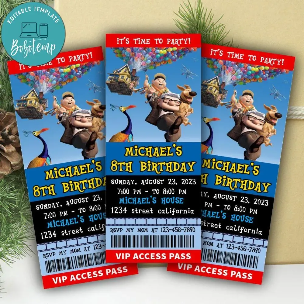 Disney Pixar Up Ticket Invitation Customizable Template | Bobotemp