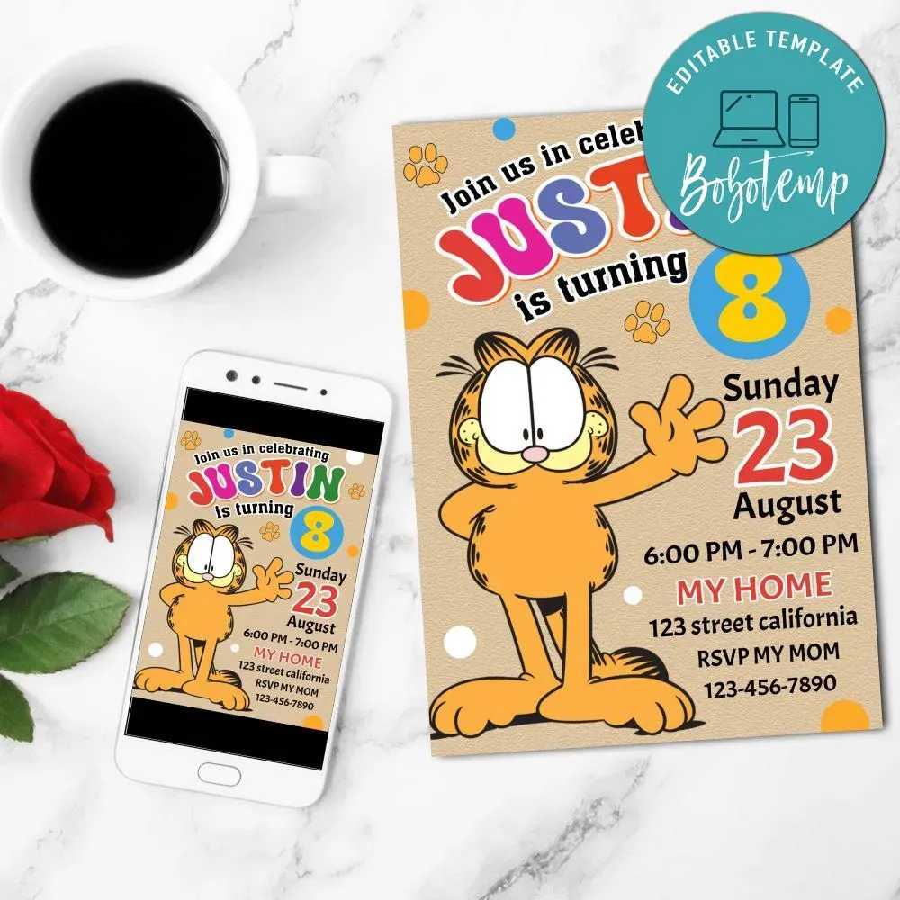 Garfield Digital Invitation Customizable Template DIY | Bobotemp
