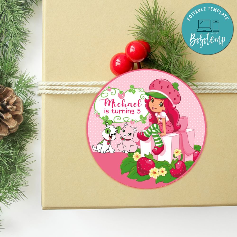 Strawberry Shortcake Circle Sticker Template Customizable DIY ...