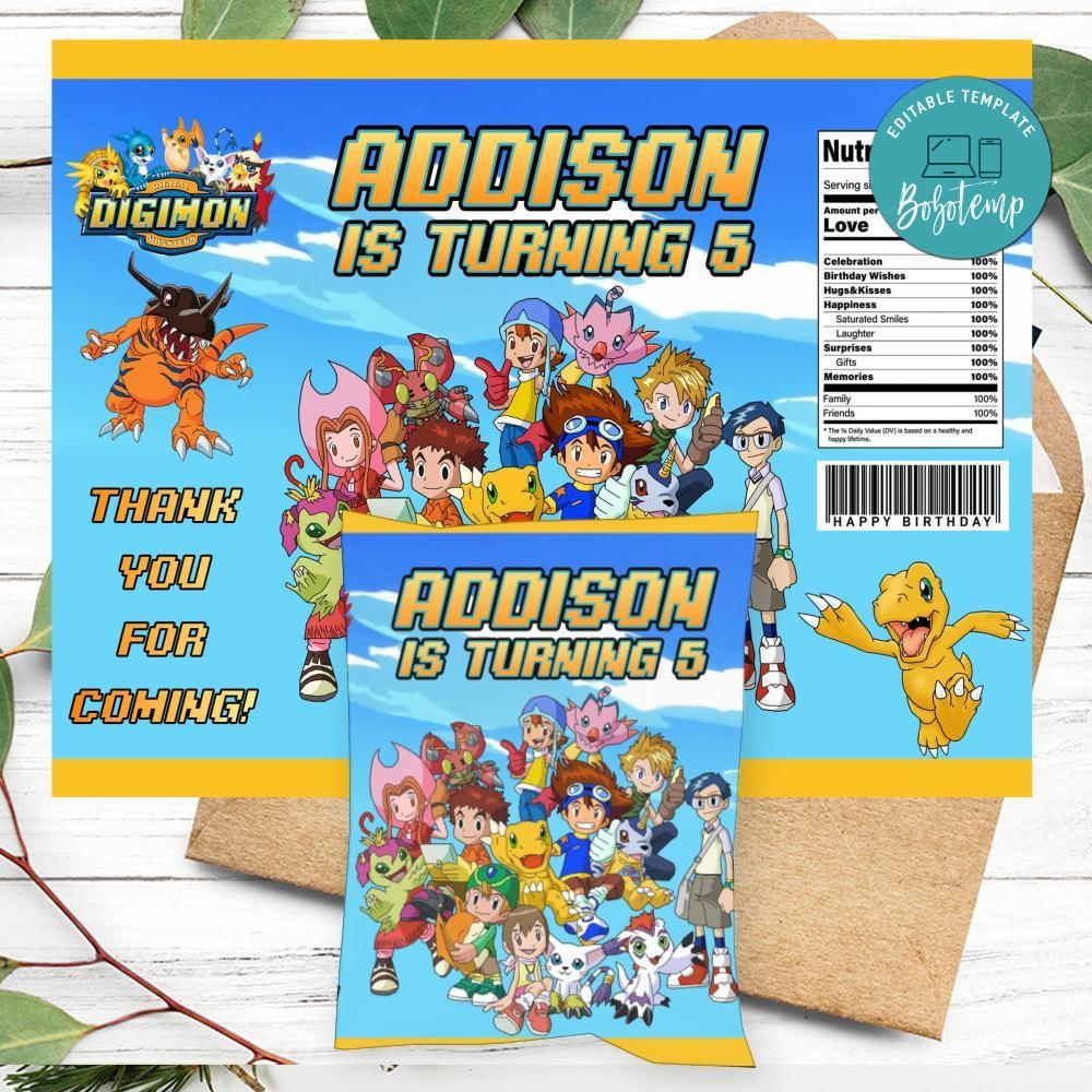Digimon Birthday Party Chip Bag Digital File DIY | Bobotemp