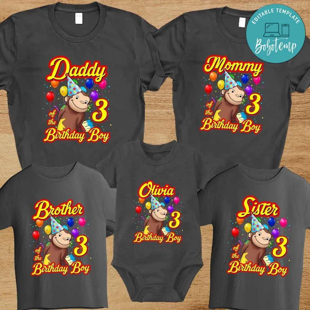 Curious George Family Birthday PNG file template | Bobotemp Shop
