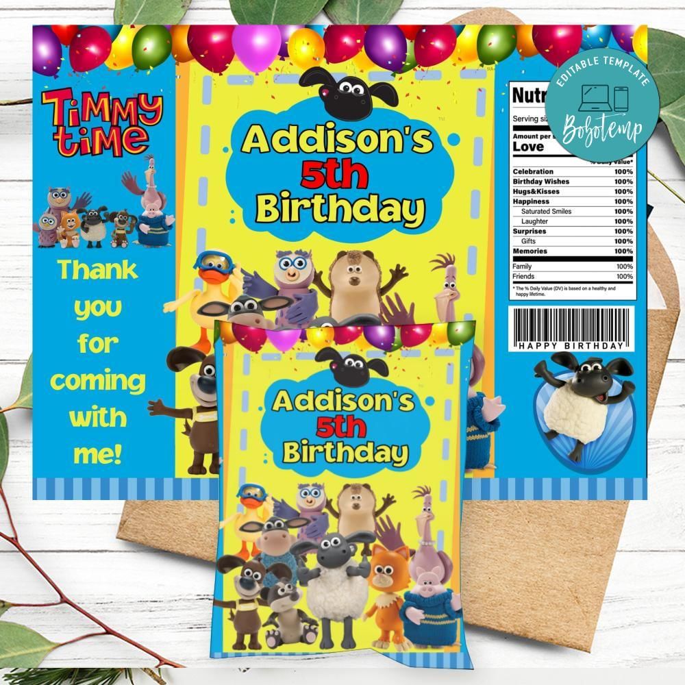 Timmy Time Birthday Chip Bag Digital File Printable | Bobotemp
