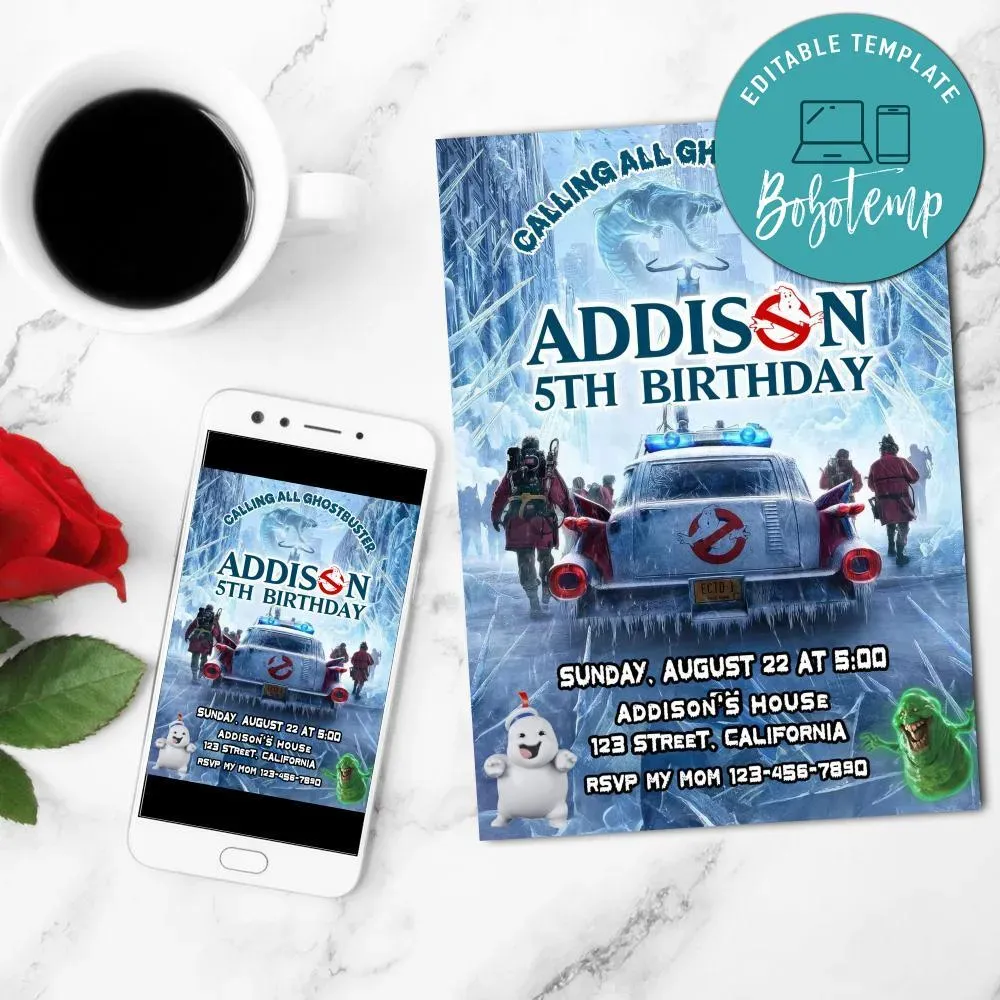 Ghostbusters Frozen Birthday Invitation Customizable Template DIY ...