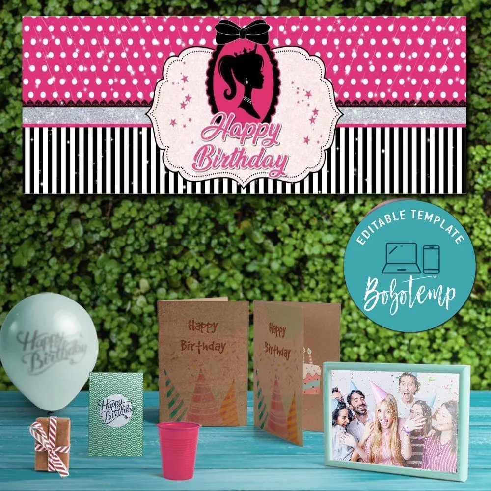 Princess Barbie Birthday Banner Digital File Template | Bobotemp