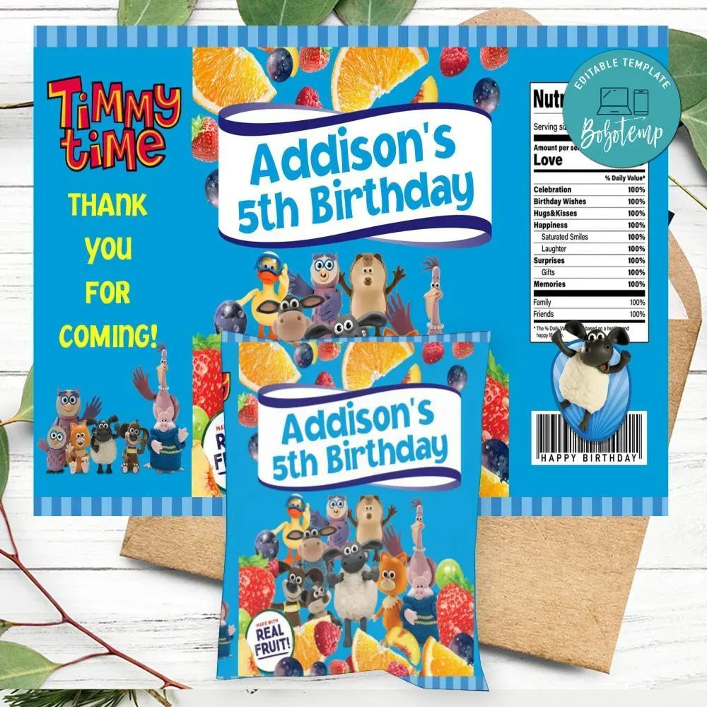 Timmy Time Birthday Party Fruit Snack Bag Digital File | Bobotemp