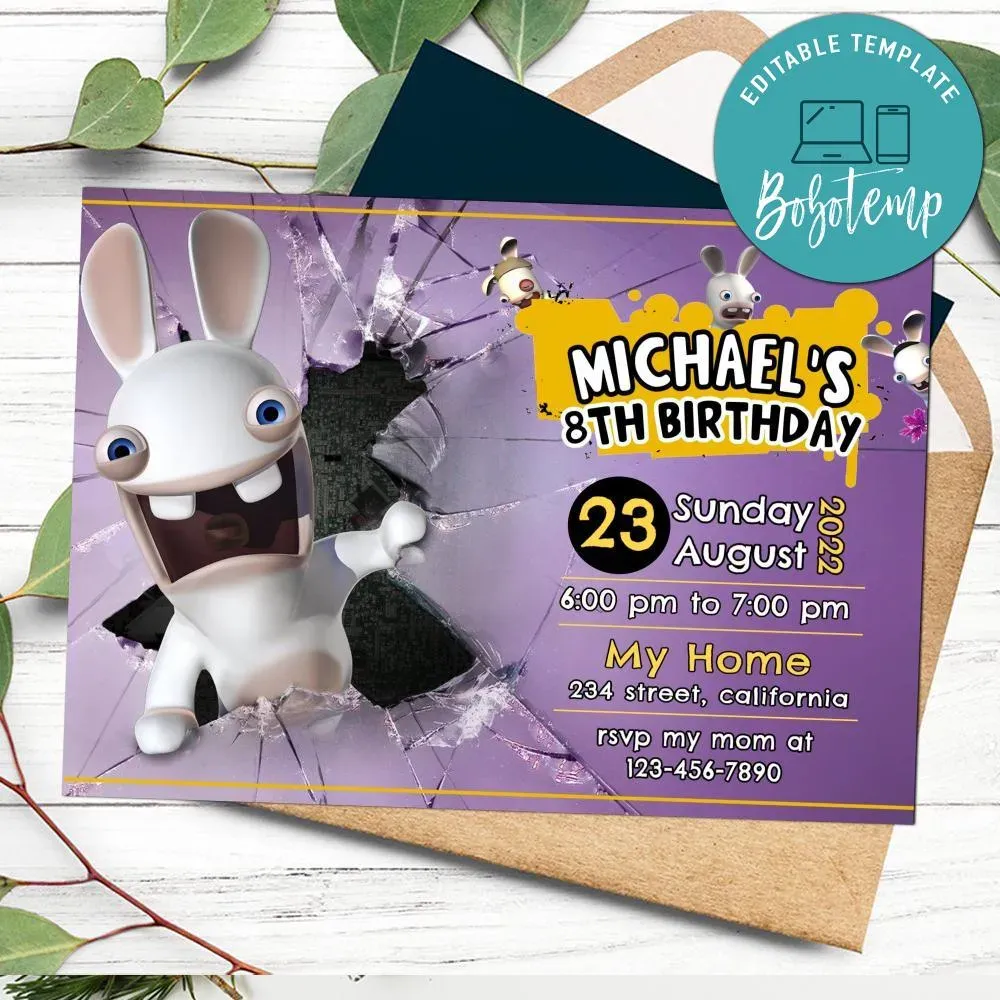 Rabbids Invitation Customizable Template DIY | Bobotemp
