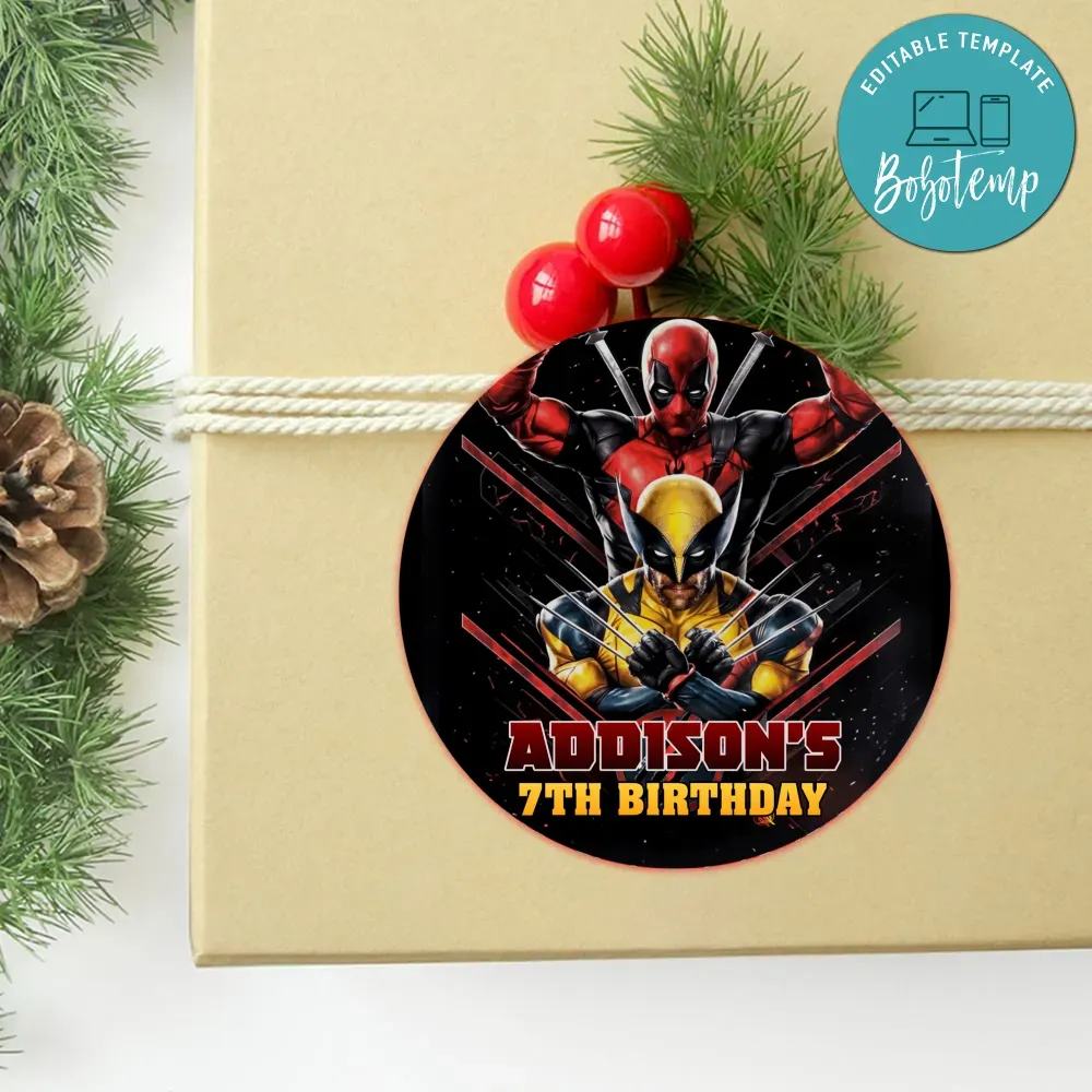 Deadpool & Wolverine Circle Sticker Template Customizable DIY | Bobotemp