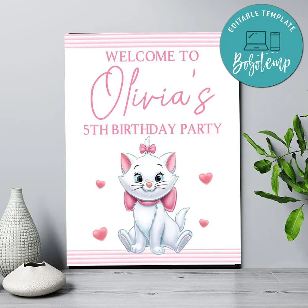 Marie Kitten Birthday Welcome Sign Digital File Printable DIY | Bobotemp