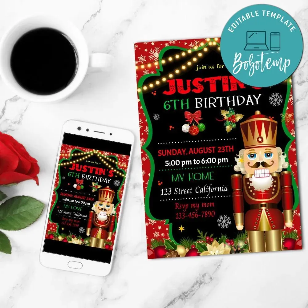 Christmas Nutcracker Mobile Invite Customizable Instant Download | Bobotemp
