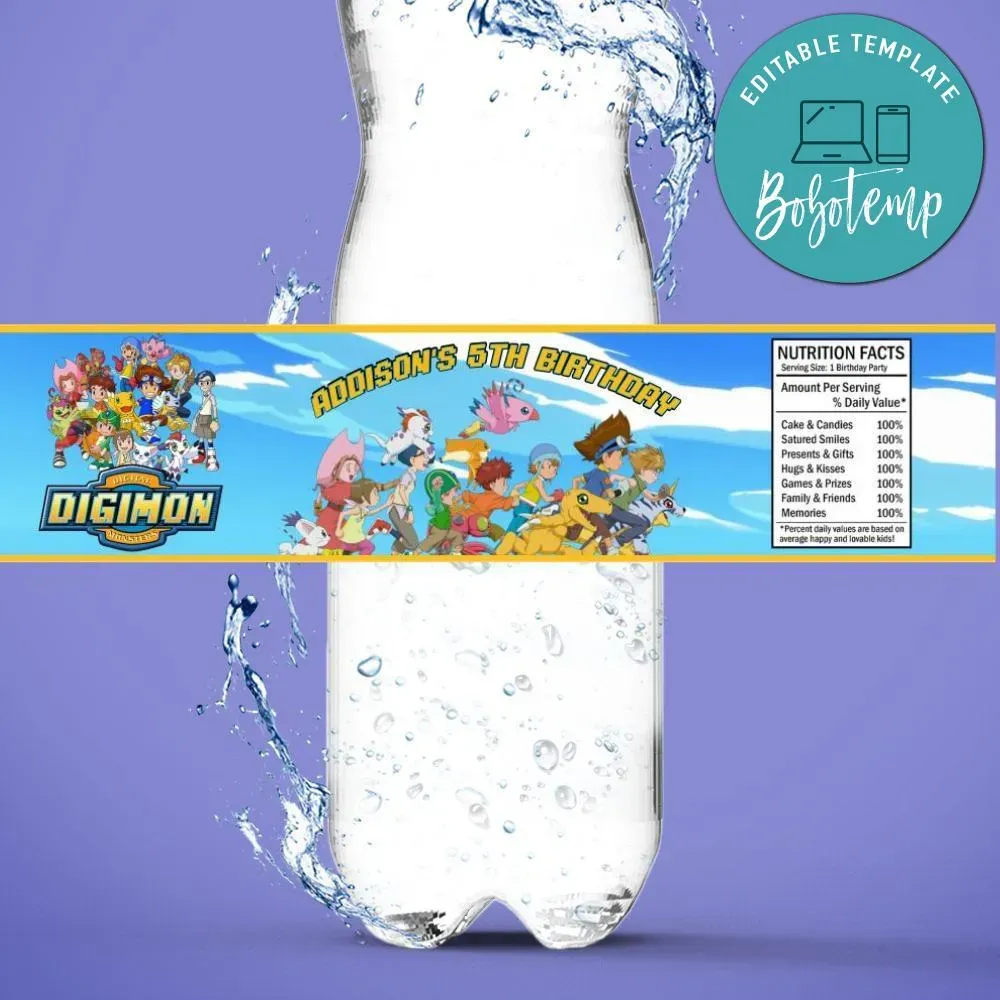 Digimon Birthday Water Bottle Label Template | Bobotemp
