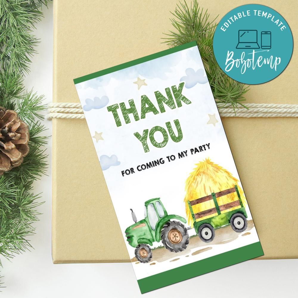 Tractor Thank You Tag Customizable Template | Bobotemp