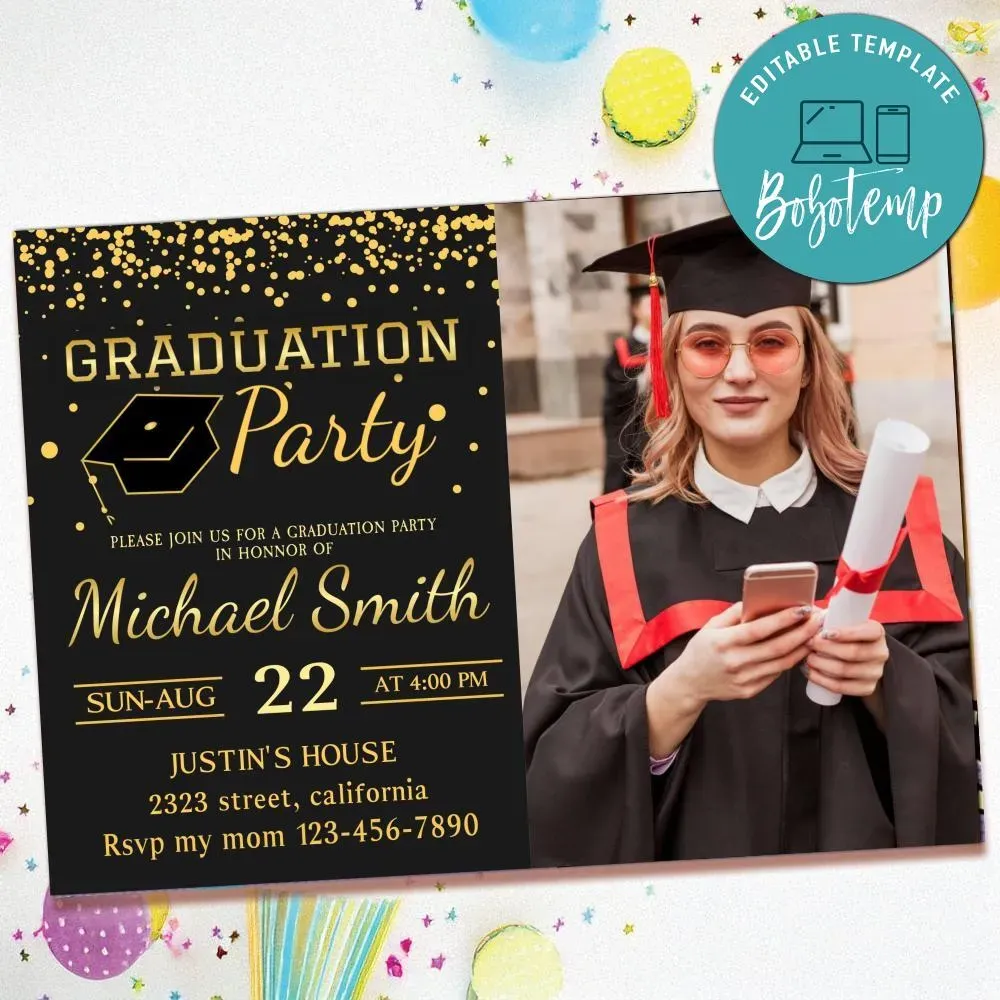 Grad Party Invite Customizable Template Instant Download | Bobotemp