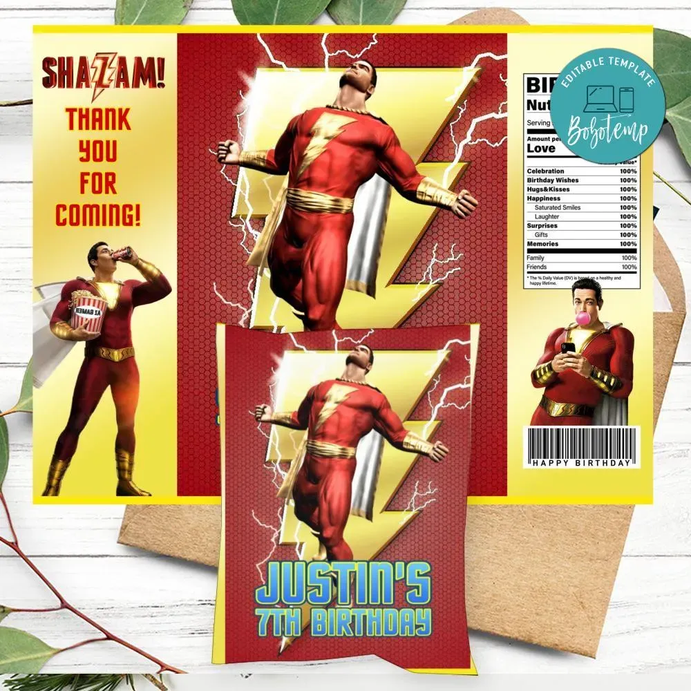 Shazam Birthday Chip Bag Digital File Printable | Bobotemp